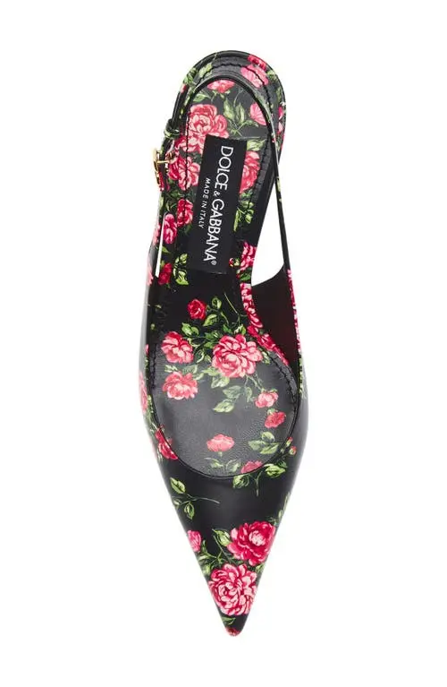 Dolce & Gabbana Lollo Rose Print Kitten Heel Slingback Pump