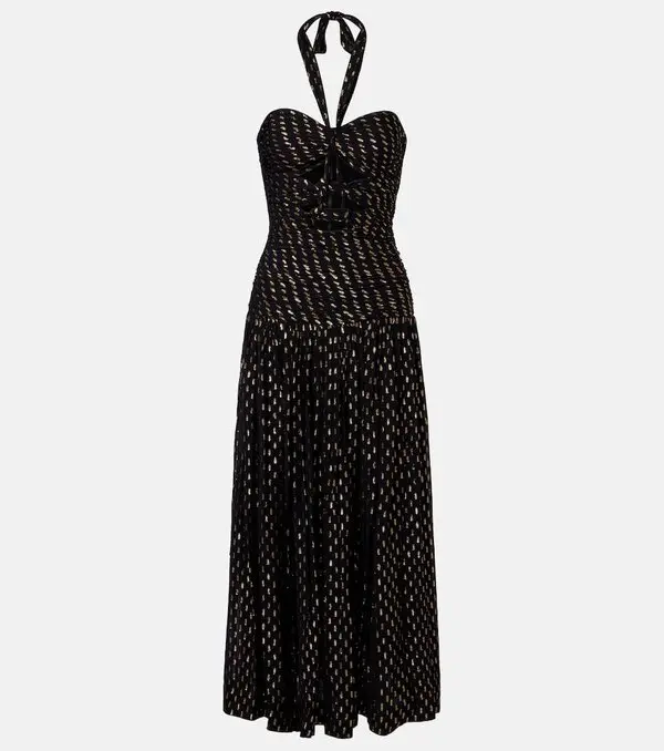 Zimmermann Daylight Halterneck Lamé Midi Dress - Black