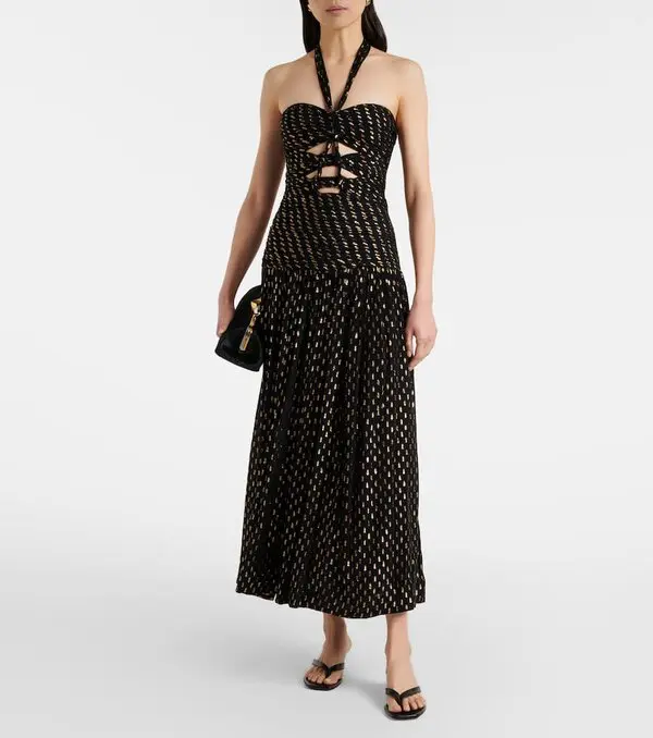 Zimmermann Daylight Halterneck Lamé Midi Dress