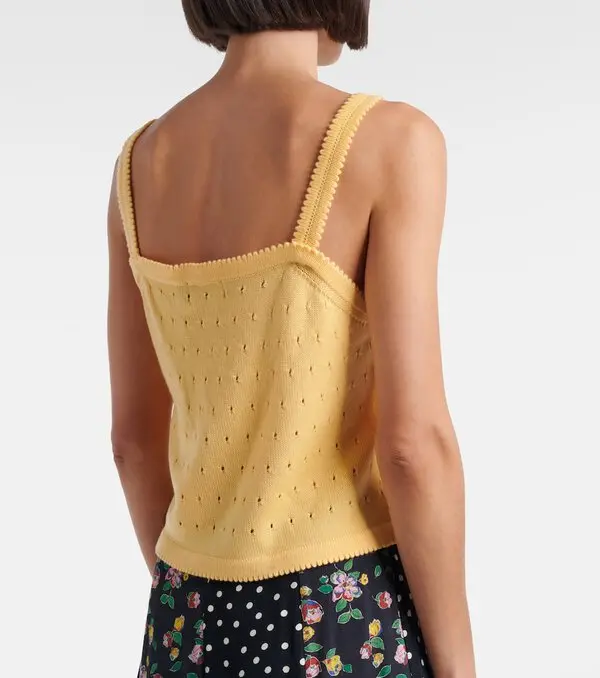 Rixo Perla Embroidered Pointelle Wool Tank Top - Yellow