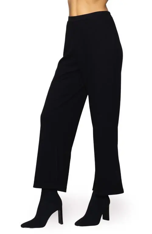 MELLODAY Side Slit Wide Leg Knit Pants - Black