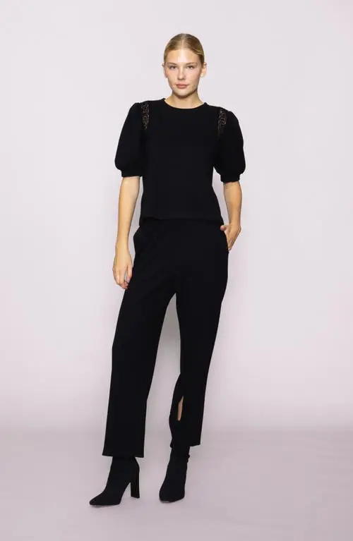 MELLODAY Side Slit Wide Leg Knit Pants - Black