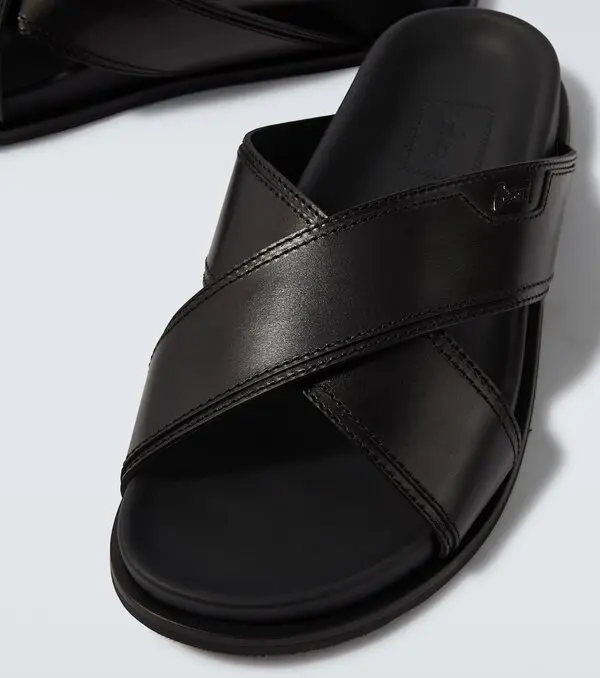 Brioni Criss-cross Leather Slides - Black
