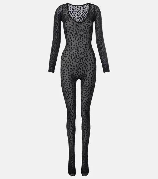 Wolford Sweet Dots Polka-dot Sheer Catsuit - Black