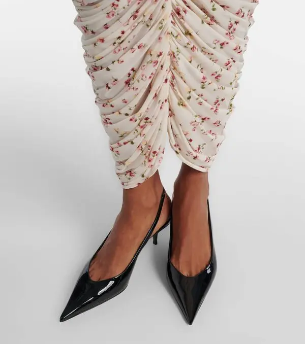 Amina Muaddi Patent Leather Slingback Pumps - Black