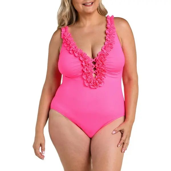 La Blanca Island Plunge One-piece Swimsuit - Bright Pink