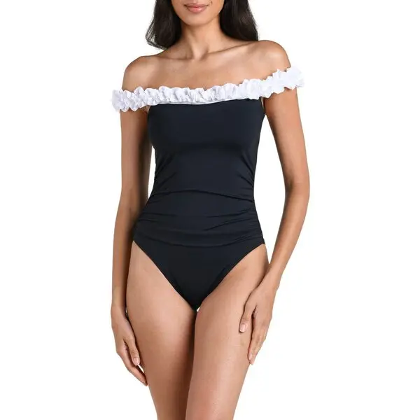 La Blanca Island Goddess Off-the-shoulder One-piece Swimsuit - Black And White
