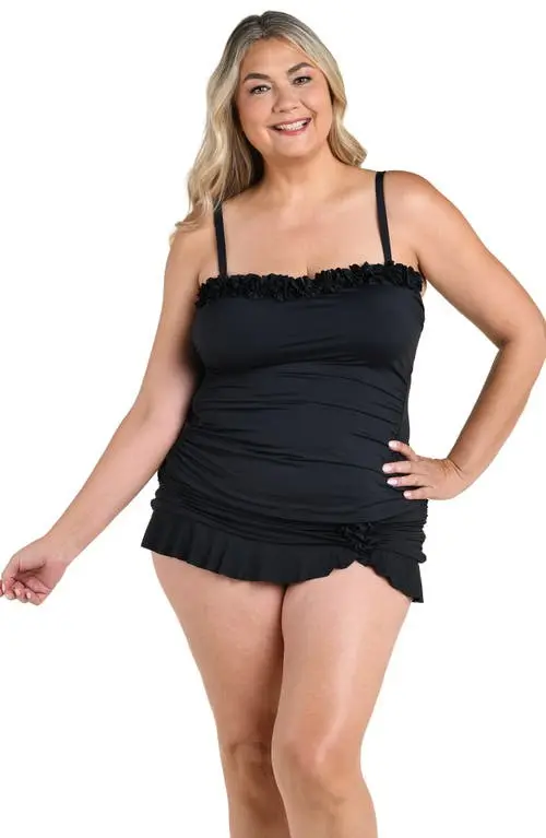 La Blanca Island Goddess Ruffle Tankini Top - Black