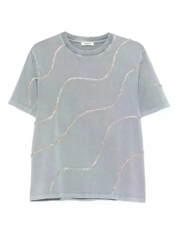 Sandro Rhinestone Embellished Cotton T-shirt - Grey