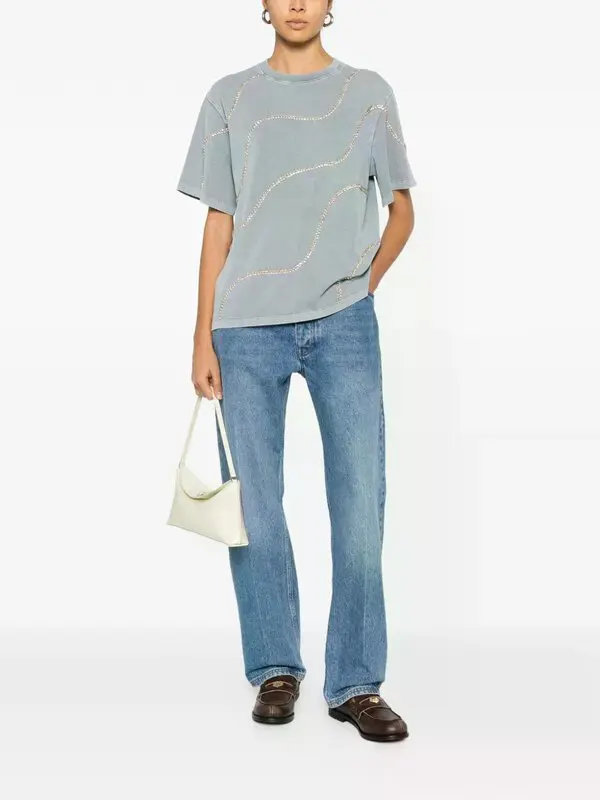 Sandro Rhinestone Embellished Cotton T-shirt - Grey