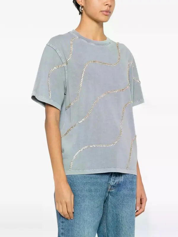 Sandro Rhinestone Embellished Cotton T-shirt - Grey