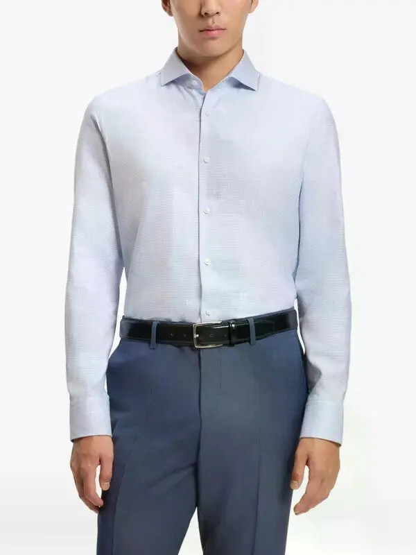 BOSS Buttoned Patterned Shirt - Blue