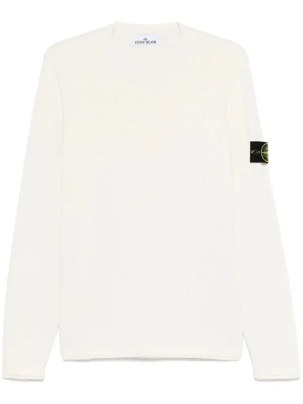 Stone Island Crew Neck Sweater With Logo - White