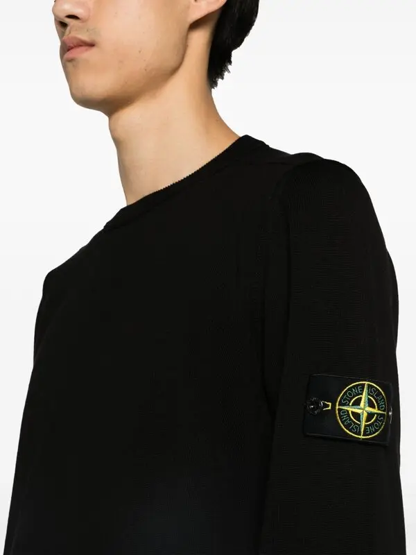 Stone Island Crew Neck Sweater With Logo - Black