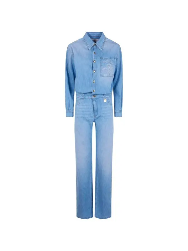 Elisabetta Franchi Denim Cotton Jumpsuit - Sky Blue