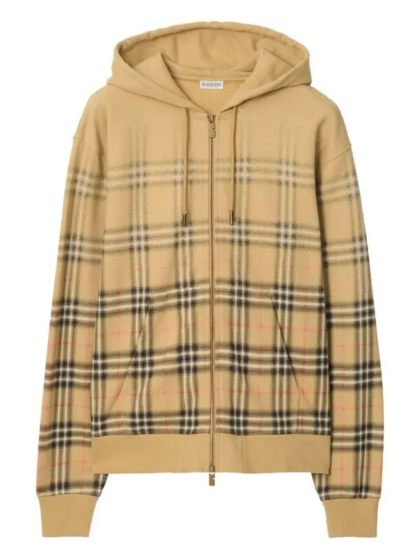 Burberry Plaid Zip-up Sweatshirt - Beige