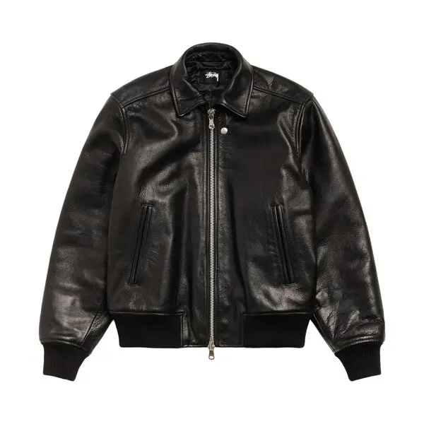 StÜssy Leather Flight Jacket - Black
