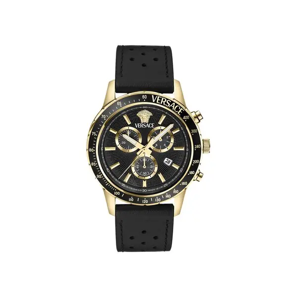 Versace Sport Chrono Leather Watch - Gold