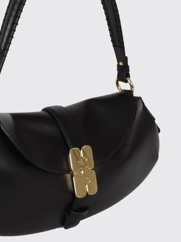 GANNI B-kat Recycled Leather Shoulder Bag With Butterfly Logo - Black
