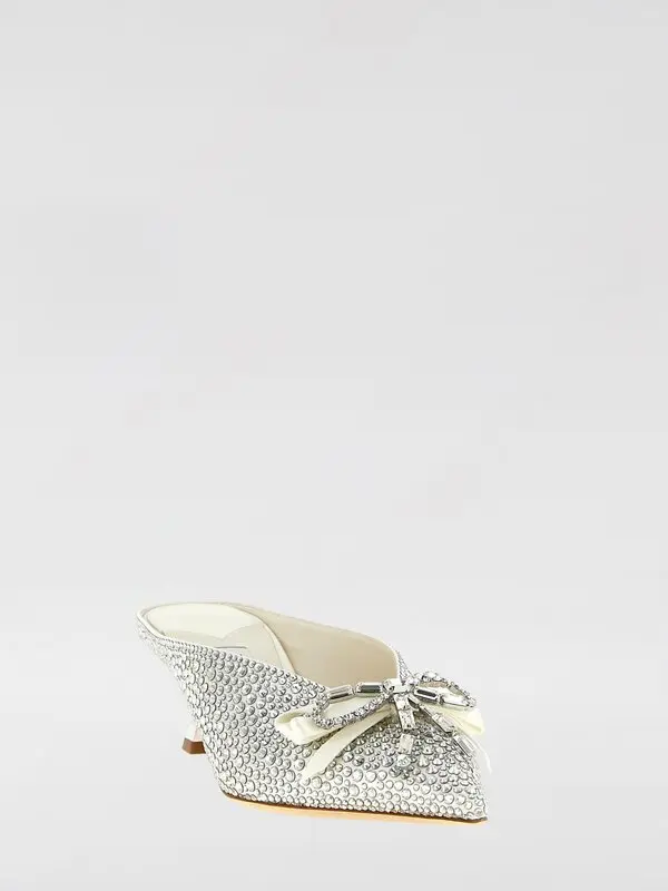 JIMMY CHOO Embellished Bow Mule Heels - Silver
