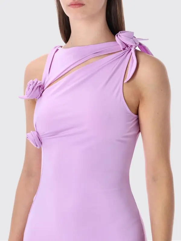 Coperni Asymmetrical Cut-out Dress With Rose Embellishments - Violet