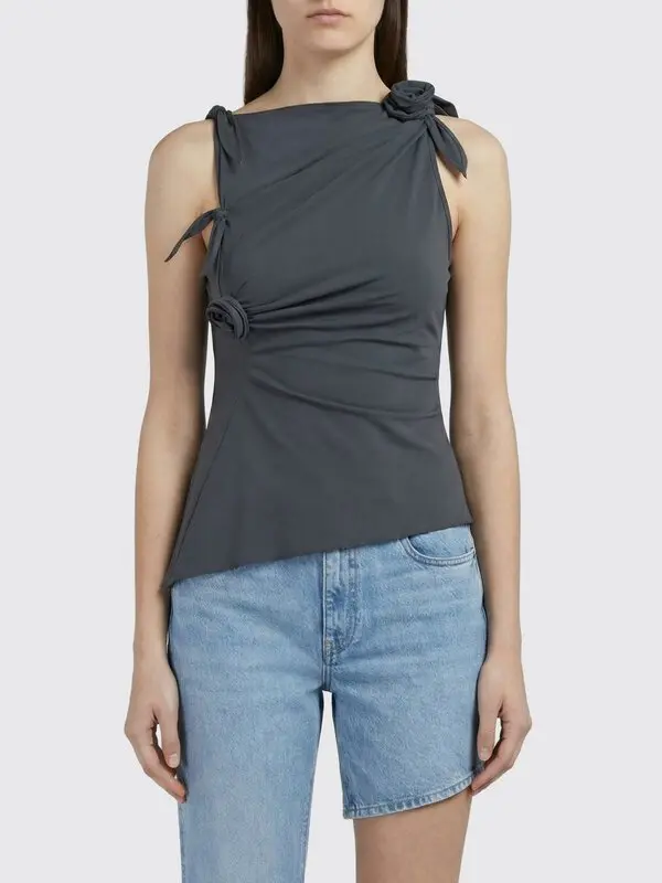 Coperni Asymmetrical Draped Top With Rose Detail - Grey
