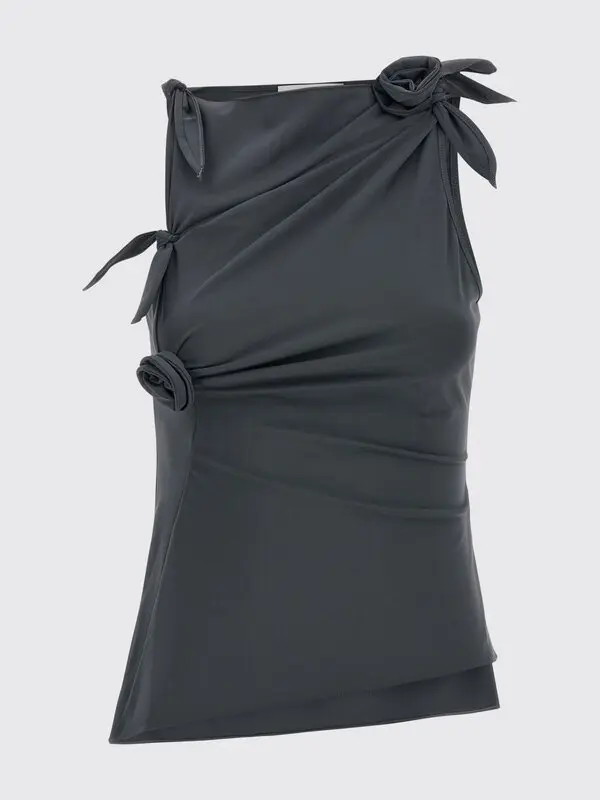 Coperni Asymmetrical Draped Top With Rose Detail - Grey