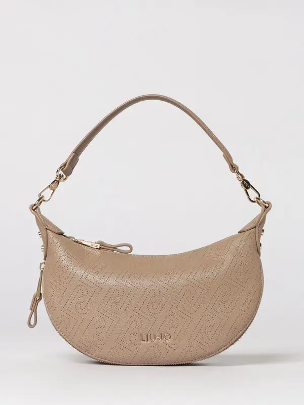 Liu Jo Leather Shoulder Bag With Gold Tone Hardware - Beige