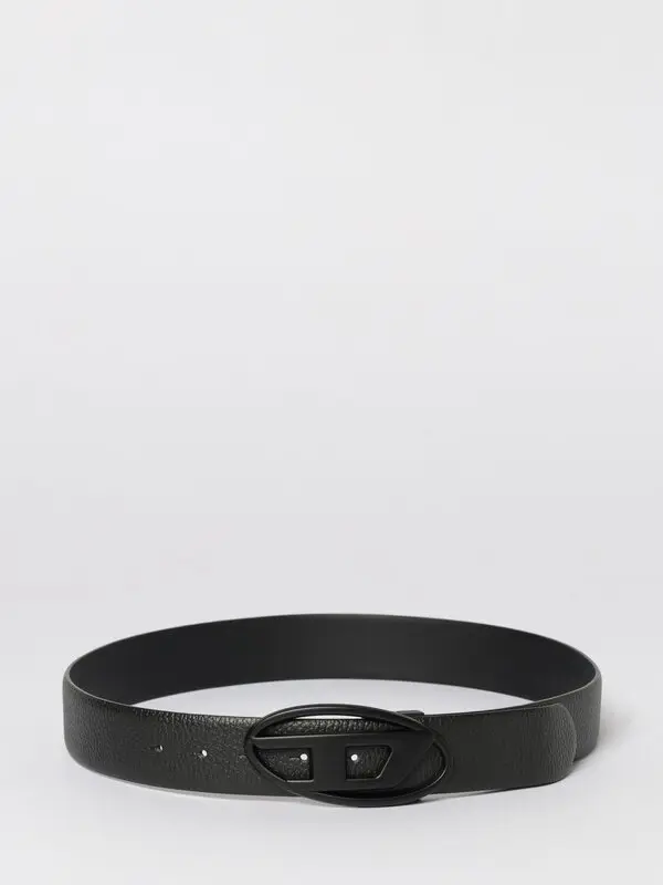 DIESEL® Leather Belt With D Logo Buckle - Black