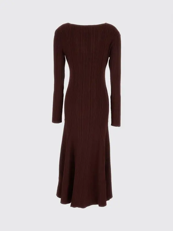 SELF-PORTRAIT Ribbed Knit Midi Dress With Lace Trim - Brown