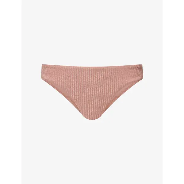 Monday Swimwear Metallic Stretch-rib Bikini Bottom - Mauve Lurex Rib