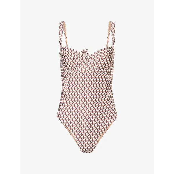 Monday Swimwear Clovelly Geometric-print Wired-cup Swimsuit - Husk Geo