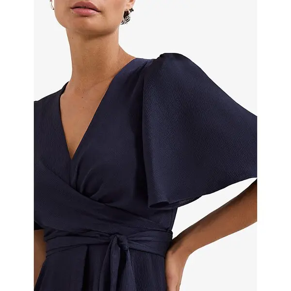 Phase Eight Petite Abbie Wrap-Front Woven Midi Dress - Navy