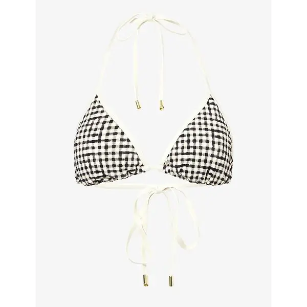 Monday Swimwear Palma Check Triangle Bikini Top - Black Gingham