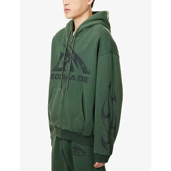 GODMADE Washed Cotton-jersey Hoodie With Monogram Print