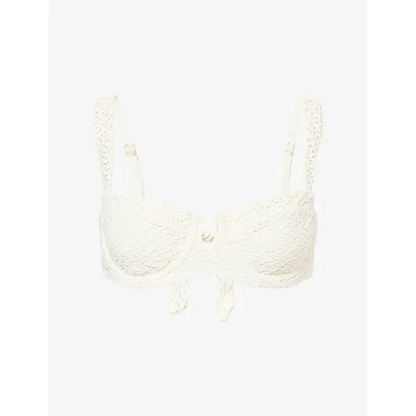 Monday Swimwear Clovelly Crinkle Balconette Bikini Top - Ivory Crochet