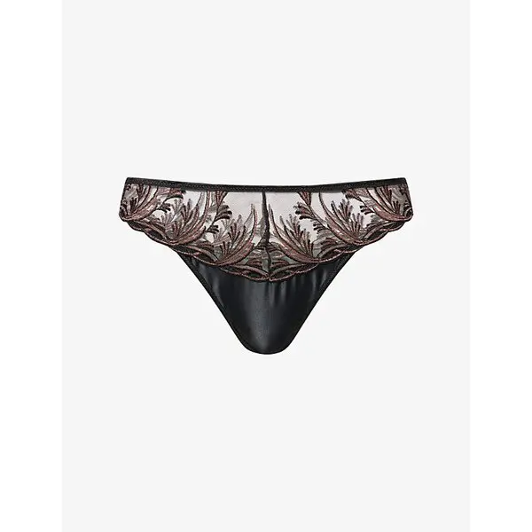 AUBADE Cosmic Romance Satin And Lace Tanga Briefs - Black Star
