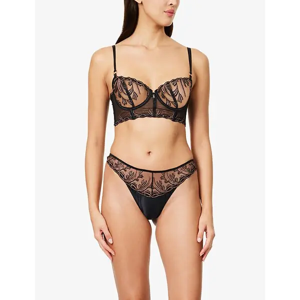 AUBADE Cosmic Romance Satin And Lace Tanga Briefs - Black Star