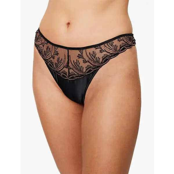 AUBADE Cosmic Romance Satin And Lace Tanga Briefs - Black Star