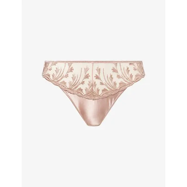 AUBADE Cosmic Romance Satin And Lace Tanga Briefs - Sand Rose