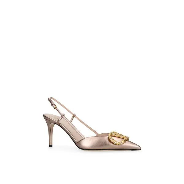 Valentino Garavani Vlogo 80 Metallic Leather Slingback Pumps - Blush
