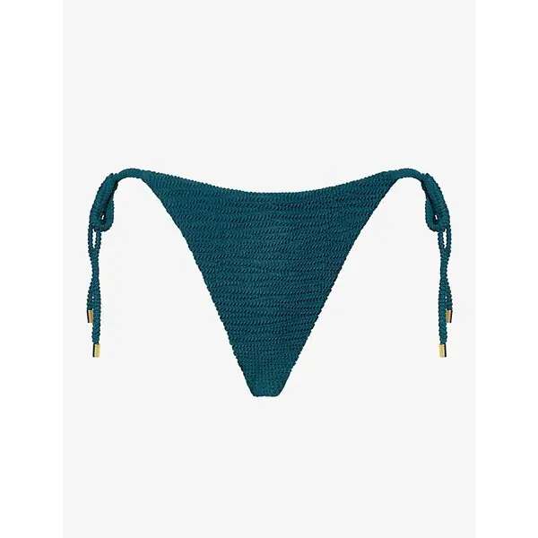 Monday Swimwear Palma Thong Bikini Bottoms - Evergreen Crinkle