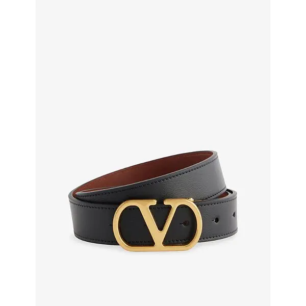 Valentino Garavani Vlogo Signature Reversible Leather Belt - Nero/deep Caramel