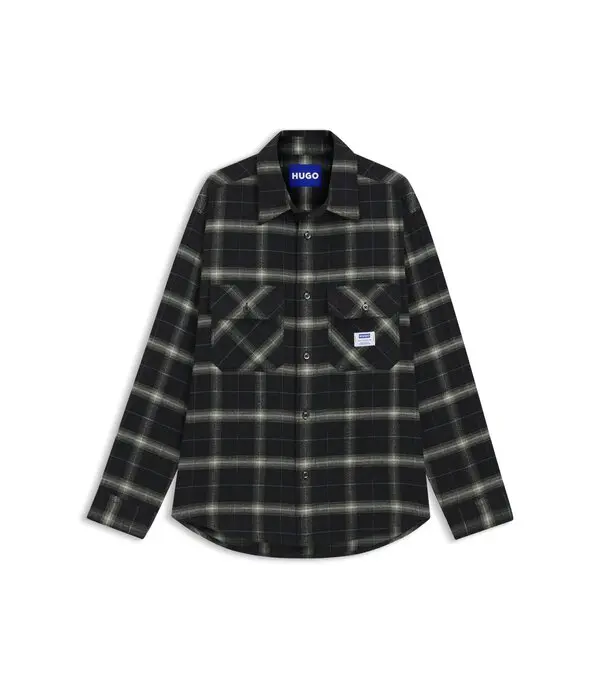 Hugo Checked Oversized-fit Overshirt In Cotton Twill
