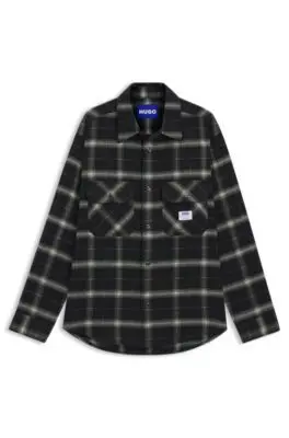 Hugo Checked Oversized-fit Overshirt In Cotton Twill