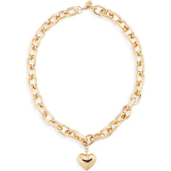 OPEN EDIT Puffy Heart Pendant Chain Necklace - Gold