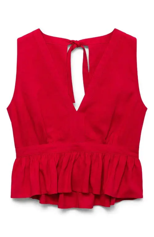 Mango Peplum Top With Tie Detail