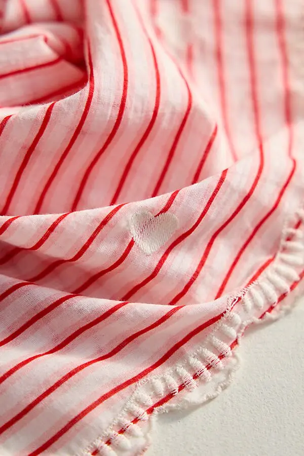 TERRAIN Embroide Hearts Striped Cotton Bandana - Red