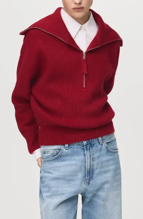 Mango Rizin Rib Half Zip Sweater