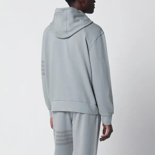 Thom Browne Cotton Hooded Sweatshirt With Four-bar Detail - Grey